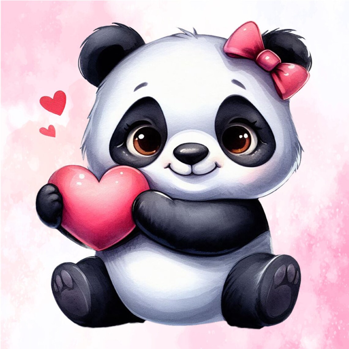 Watercolor Cute Panda Valentine Clipart, 10 PNG Valentine's Day Clipart ...