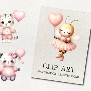 Watercolor Valentine's Day Collage, Animals in Love, 23PNG, Romantic ...