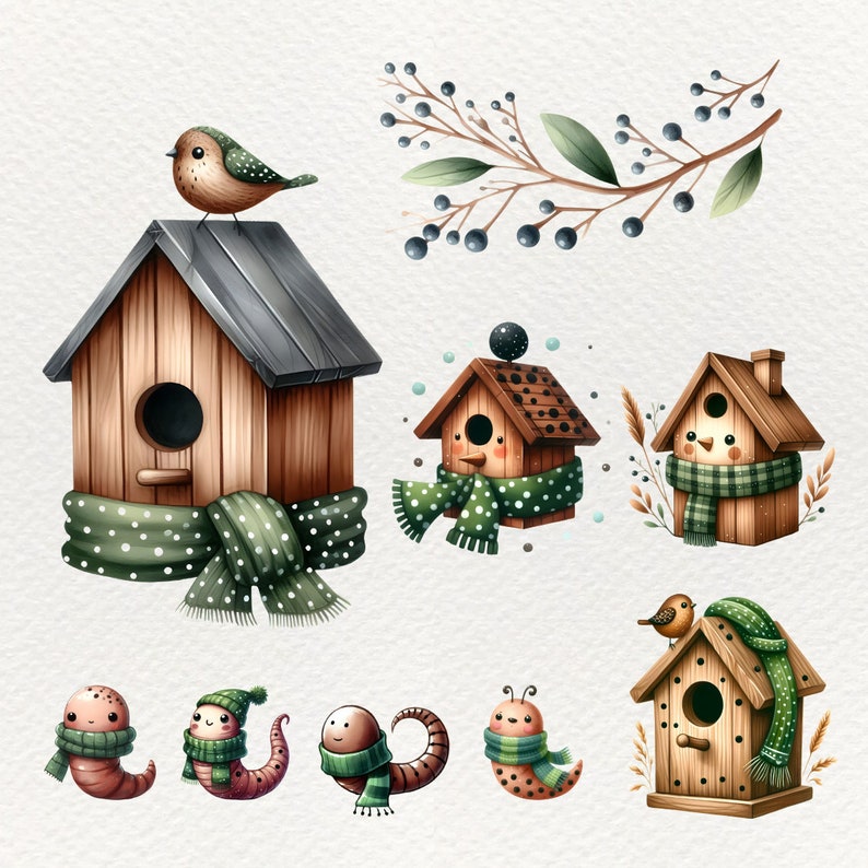 Bird Clipart, Spring Animal Clipart, Forest, Birdhouse, Poultry ...