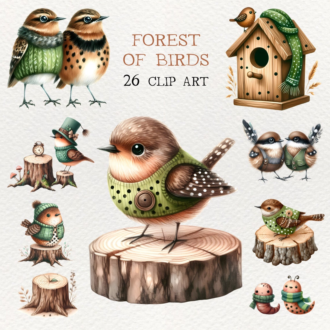 Bird Clipart, Spring Animal Clipart, Forest, Birdhouse, Poultry ...