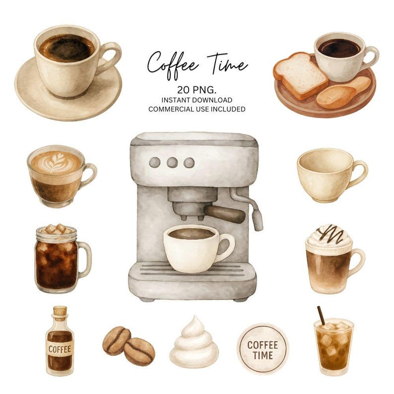 Minimal Coffee Clipart Set | Latte, Espresso PNG (digital Download) - Etsy