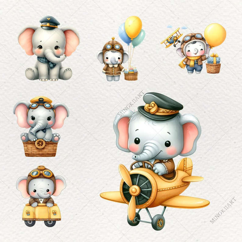 Pilot Clipart,pilot Elephant,png, Pilot Animal Clipart,airplane,little ...