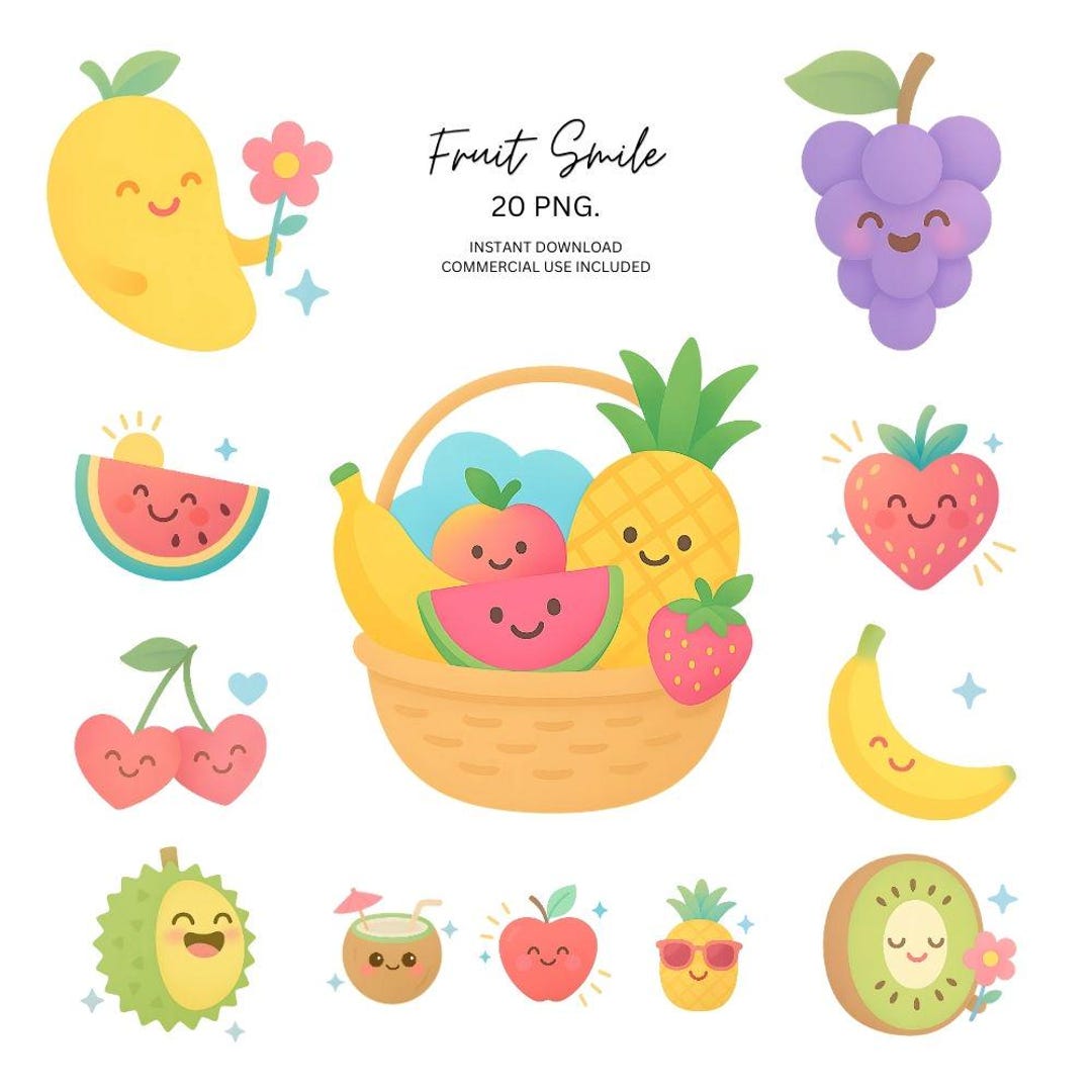 Fruit Smile Clipart Bundle | Cute Kawaii Summer Fruits PNG Pack ...
