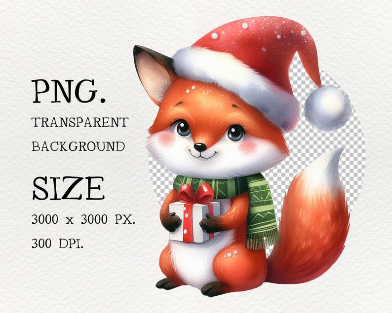 Watercolor Christmas Fox Clip Art Set (PNG) - Etsy
