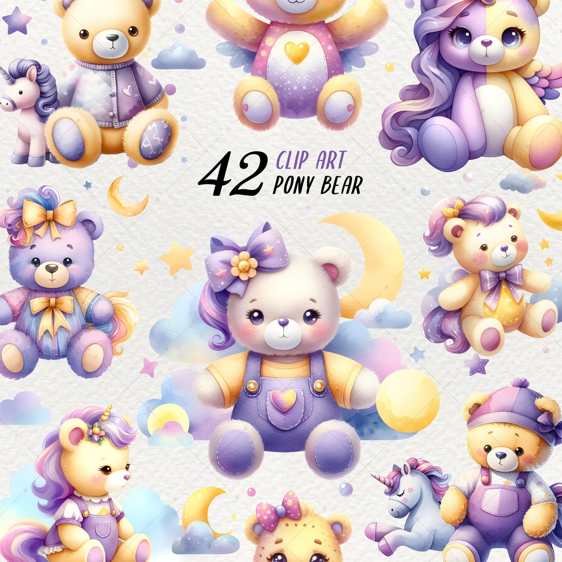 Pony Bear Clipart, Pony, Cute Animals, Bear Clipart, Kids Clipart, PNG ...