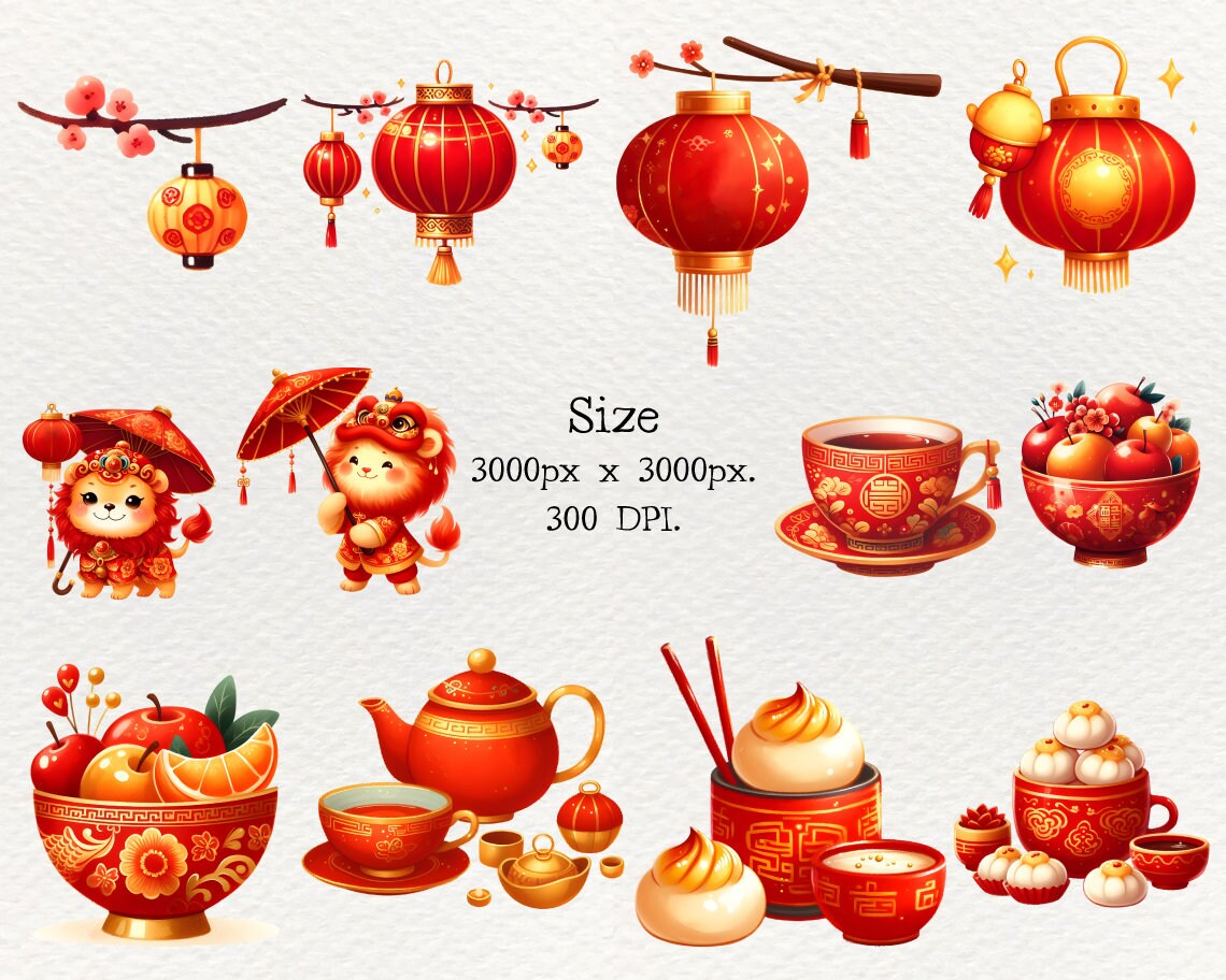 Colorful Chinese Clipart, Chinese New Year, Holiday PNG, Lion Dance ...