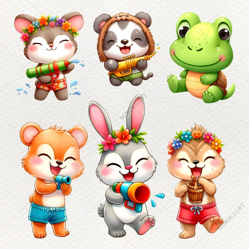 Watercolor Songkran Animals Clipart, Nursery Decor (digital Download ...