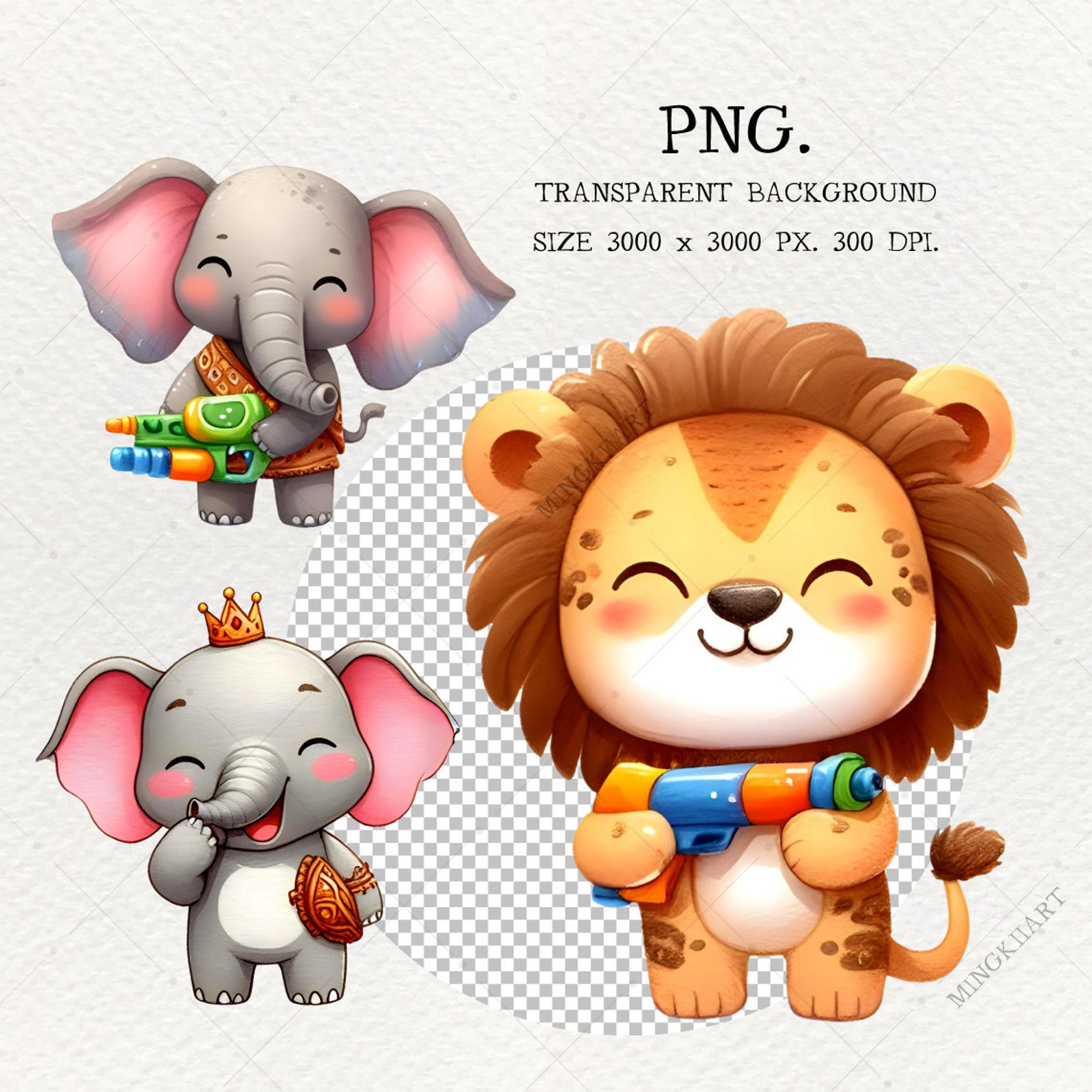 Watercolor Songkran Animals Clipart, Nursery Decor (digital Download ...