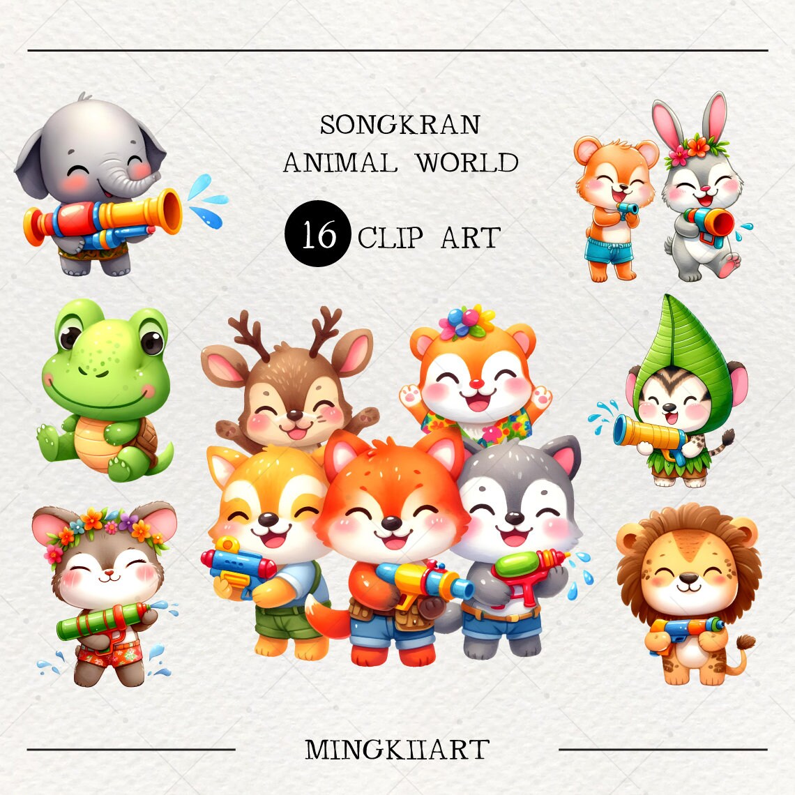 Watercolor Songkran Animals Clipart, Nursery Decor (digital Download ...
