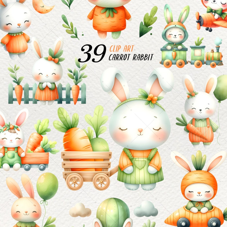 Cute Rabbit Clipart Set, PNG, Easter Nursery Art (digital Download) - Etsy