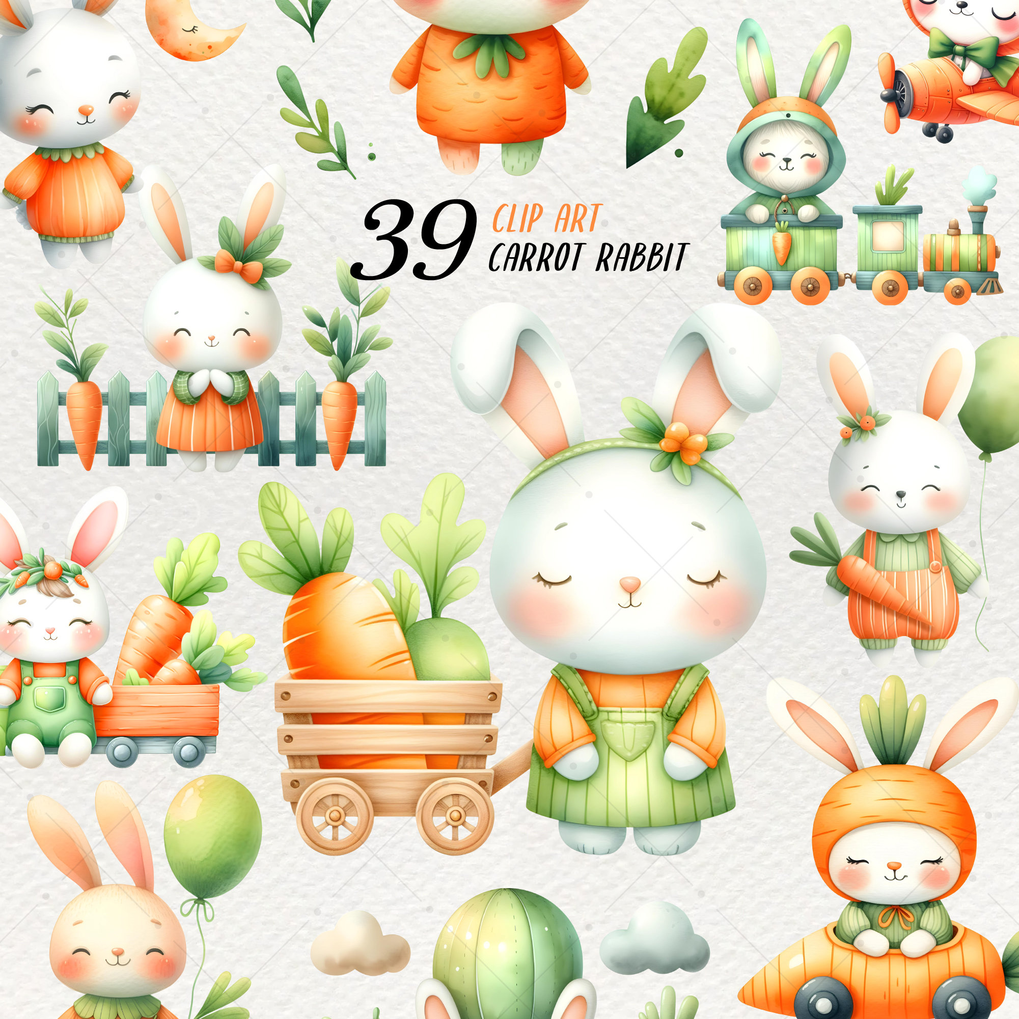 Cute Rabbit Clipart Set, PNG, Easter Nursery Art (digital Download) - Etsy