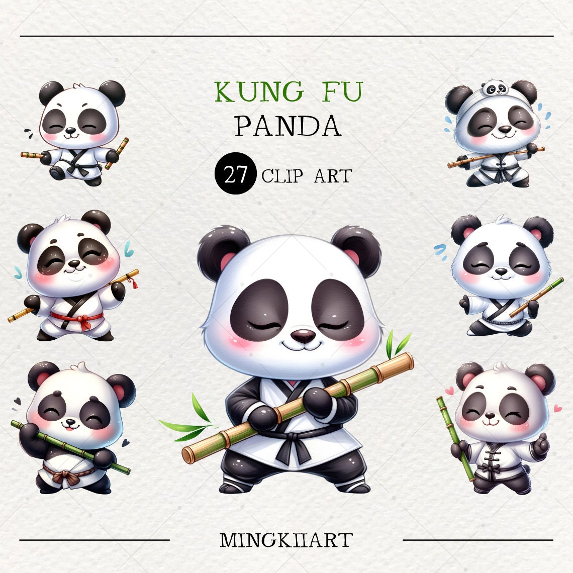 Kung Fu Panda Clipart,watercolor Clipart,animal Clipart,spring Animals ...