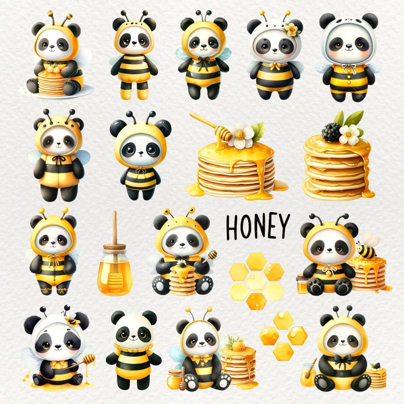Panda Clipart, Bee Clipart, Honey, Honeycomb, Food, Bakery, Pancake ...