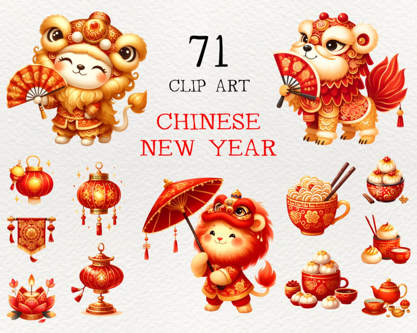Colorful Chinese Clipart, Chinese New Year, Holiday PNG, Lion Dance ...