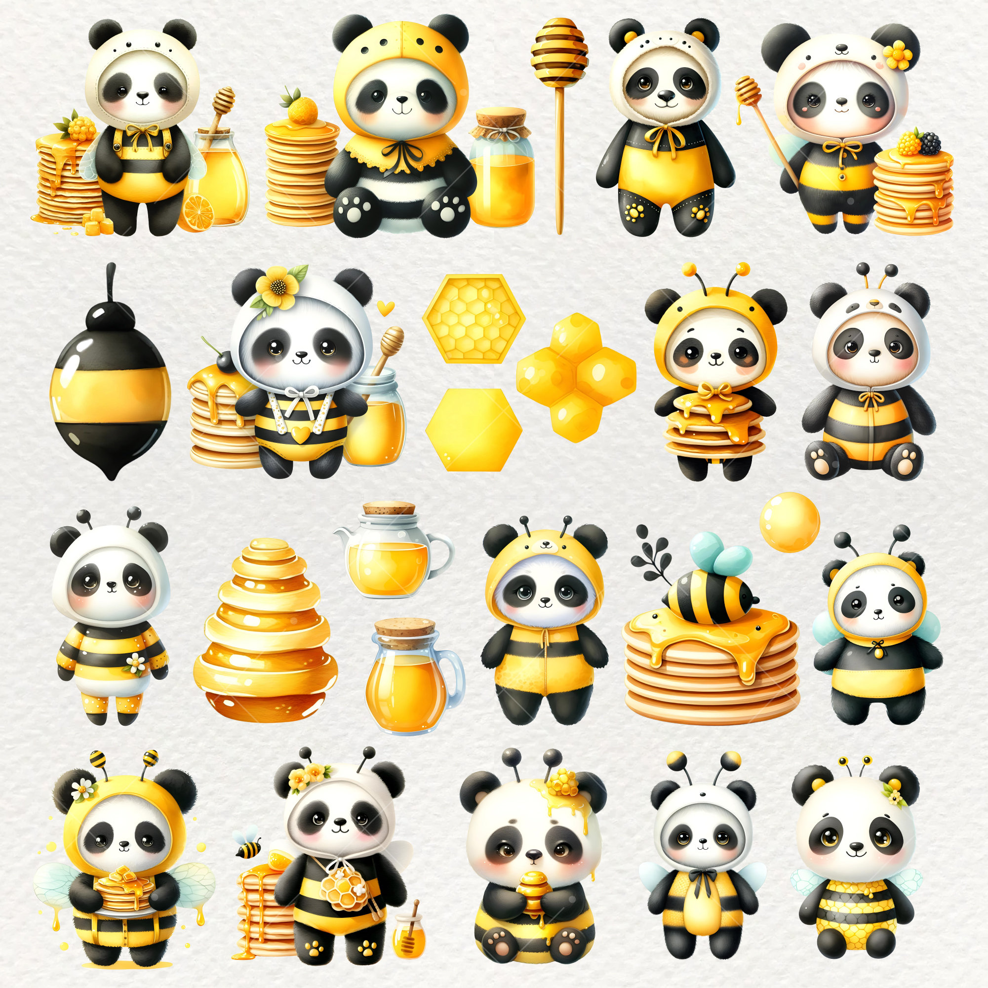 Panda Clipart, Bee Clipart, Honey, Honeycomb, Food, Bakery, Pancake ...