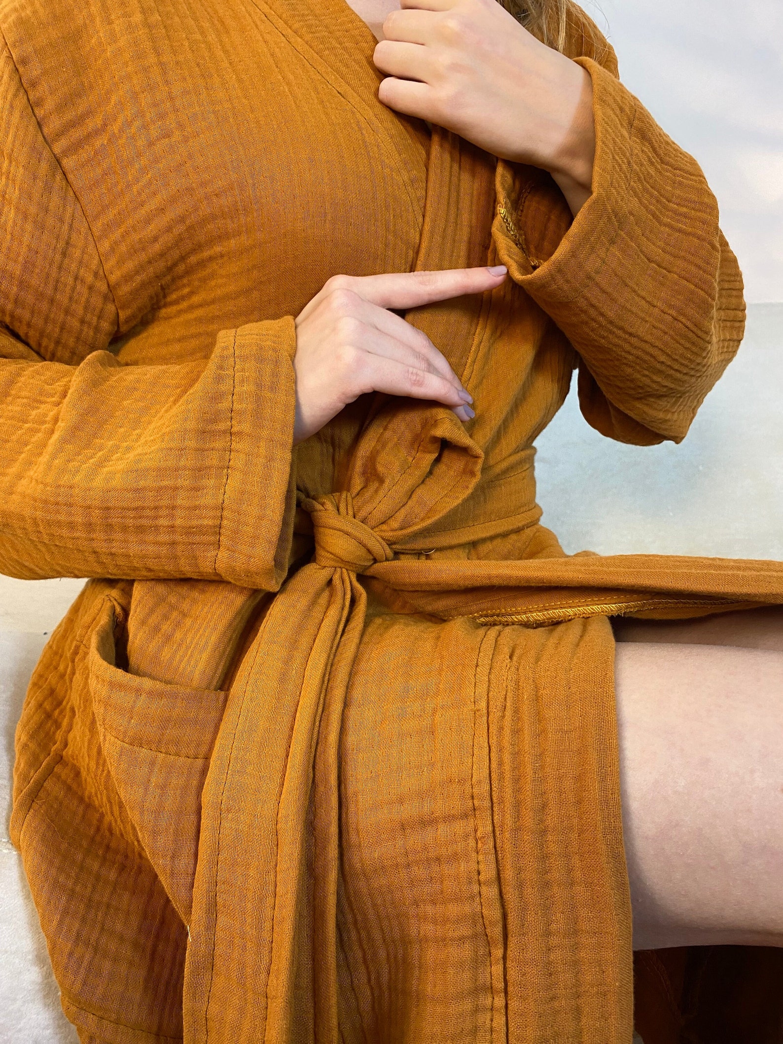 4 Layers Organic Cotton Muslin Robe, Dressing Gown, Soft Bathrobe ...