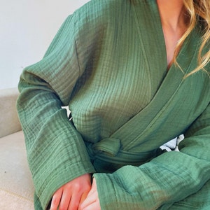 4 Layers Organic Cotton Muslin Robe, Dressing Gown, Soft Bathrobe ...