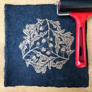 Sacred Oak Print on Black | 8 X 8 Print | Linocut Print | Gold Oak ...