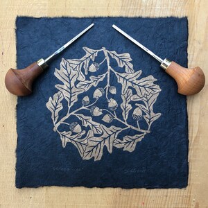 Sacred Oak Print on Black | 8 X 8 Print | Linocut Print | Gold Oak ...