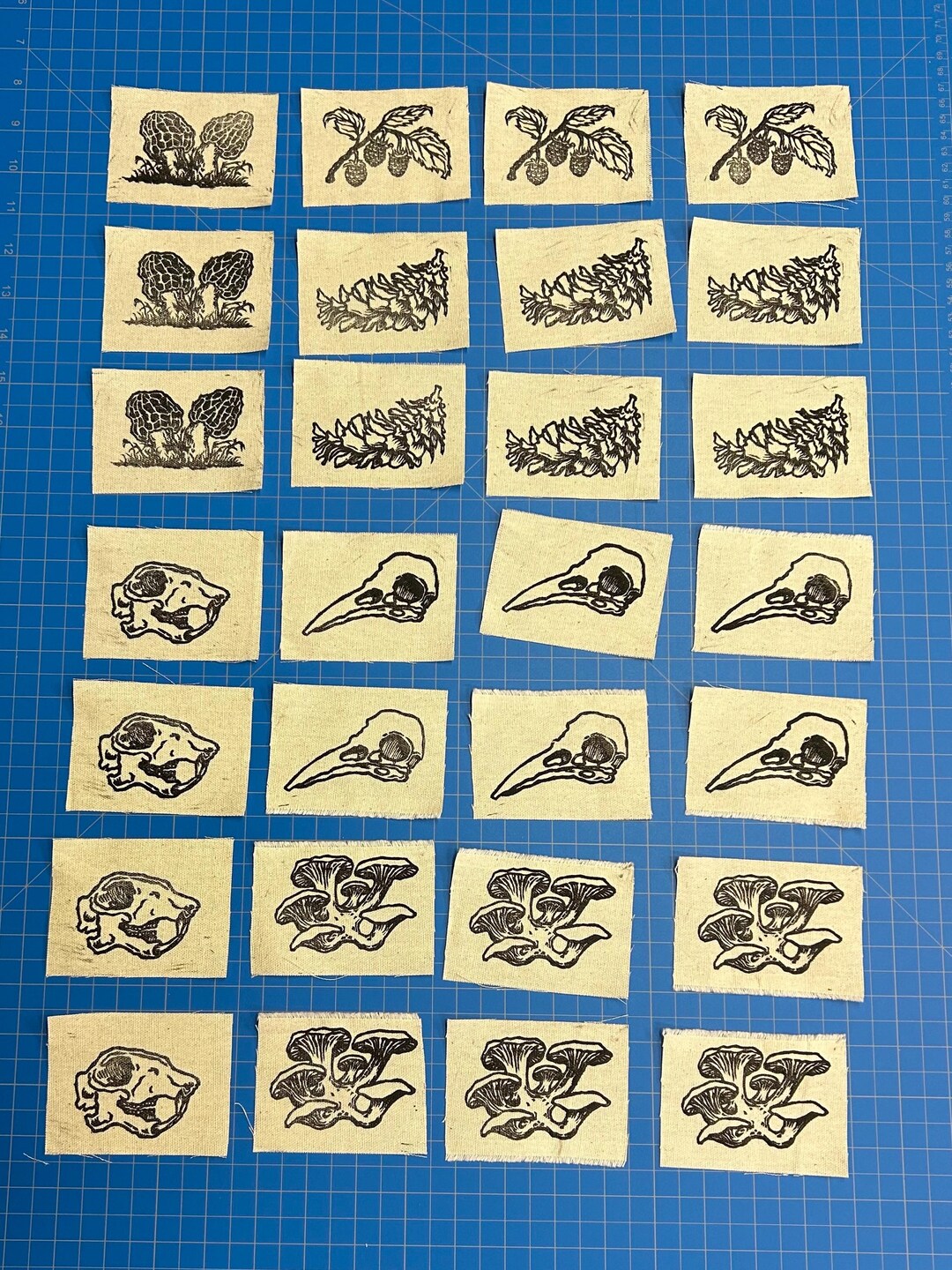 Handprinted Patches | Linocut Canvas Patches | Nature Themed Patches ...