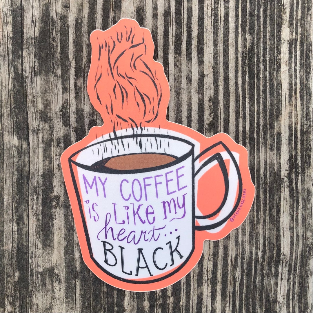Black Heart Coffee Sticker, Laptop Sticker, Water Bottle Sticker ...