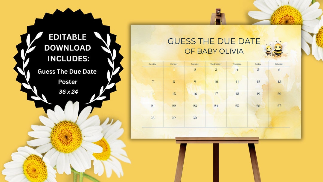 Baby Shower Guess the Due Date Poster, Soon to Bee A Family of Three ...