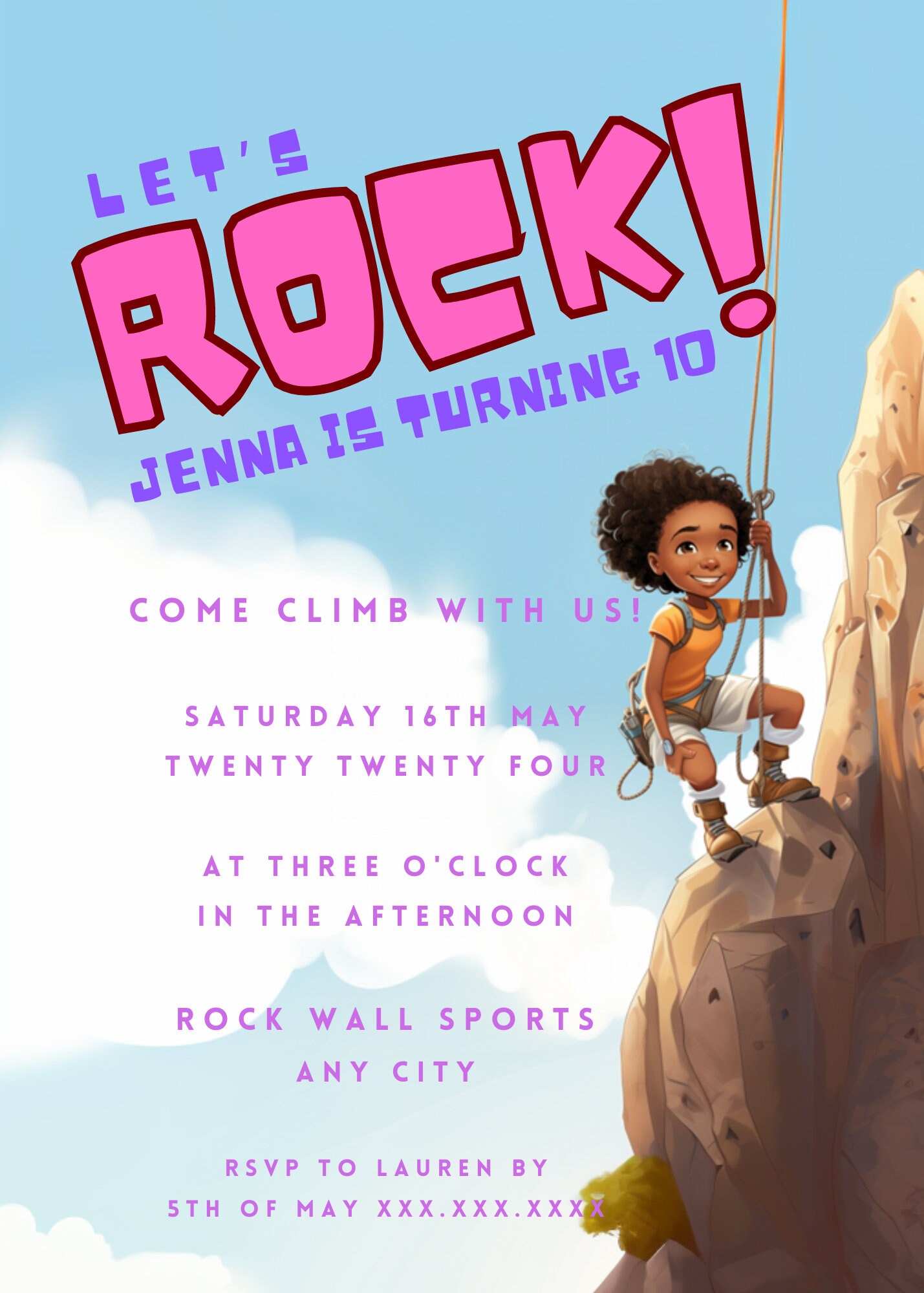 Lets Rock! Girls Birthday Party Invitation, CUSTOMIZED IMAGE Available ...