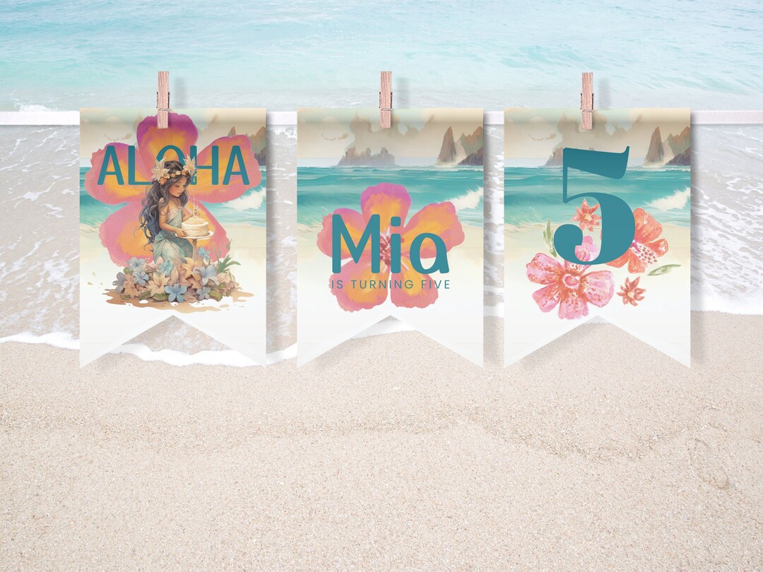 Aloha Birthday Party Banner, Tropical Hawaiian Luau Bunting Flags ...