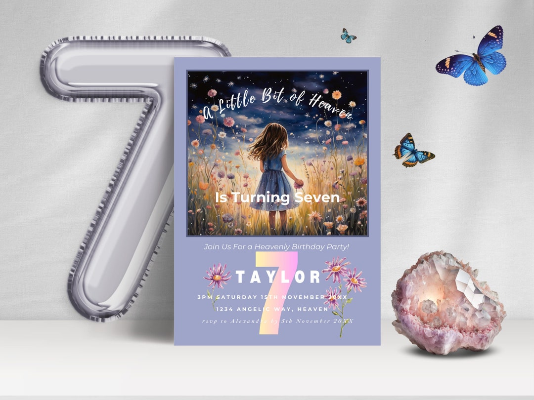 A Bit of Heaven is Turning Seven Girls 7th Birthday Invitation, FULLY ...