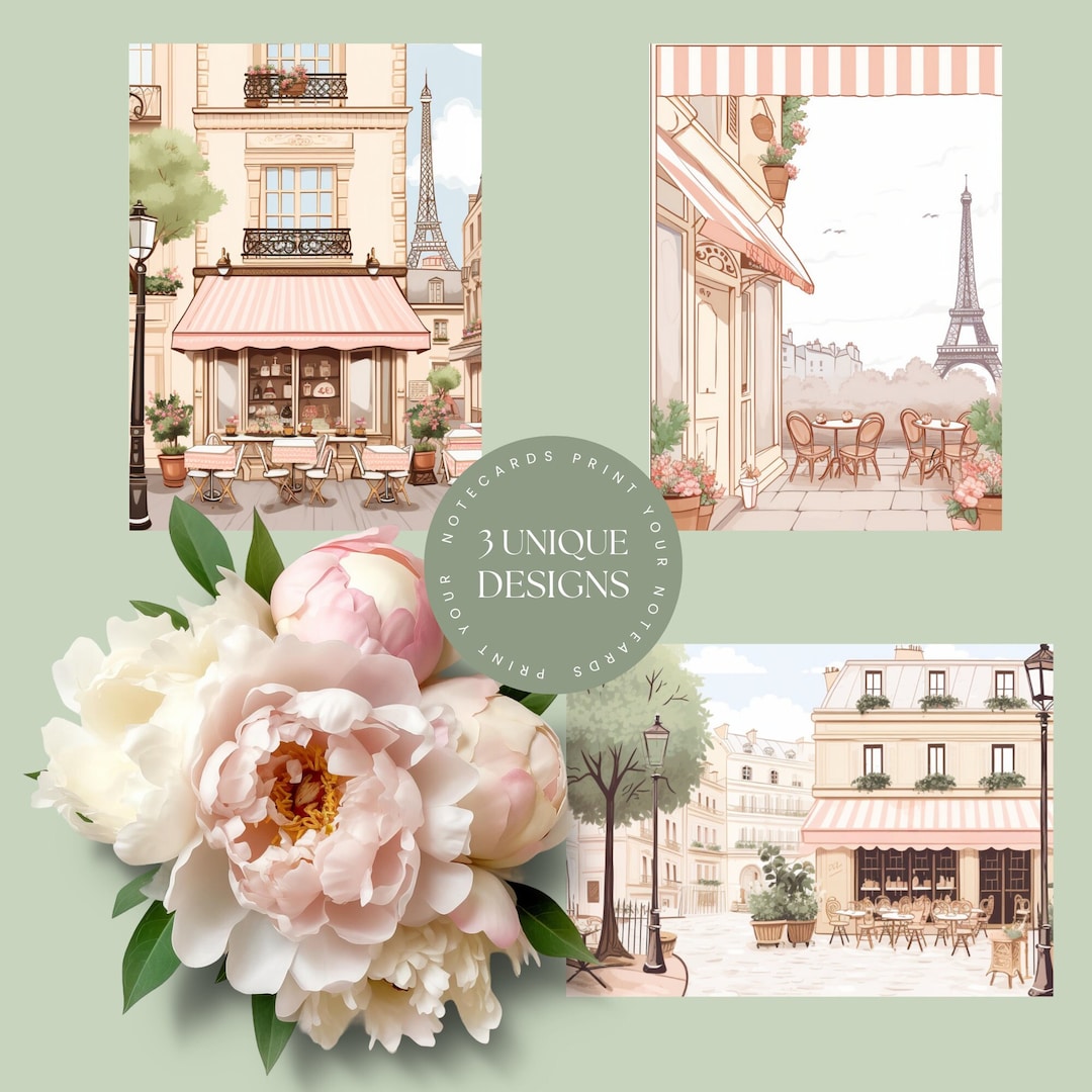 Cafe Paris Notecards, 3 Designs, DIGITAL DOWNLOAD, Chic Notecards ...