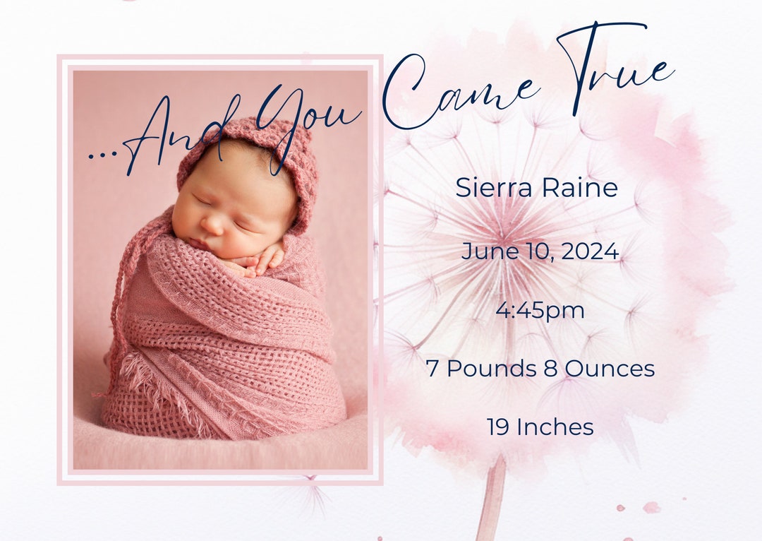 Birth Announcement-and You Came True, Baby Shower, Photo Card, Double ...
