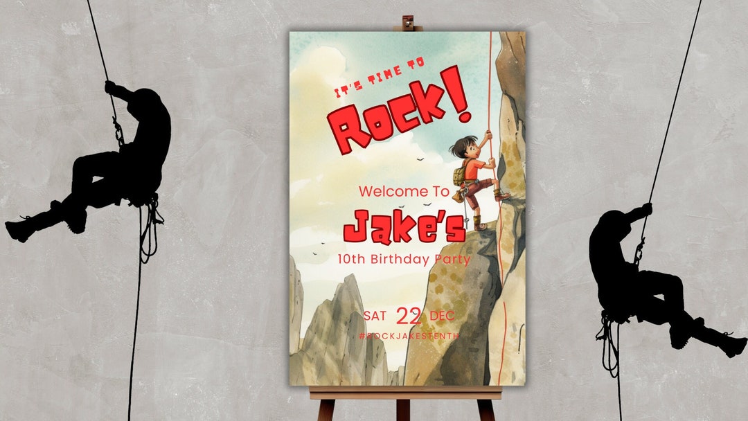 Lets Rock! Birthday Welcome Sign, EDITABLE, Kid Rock Climbing Birthday ...
