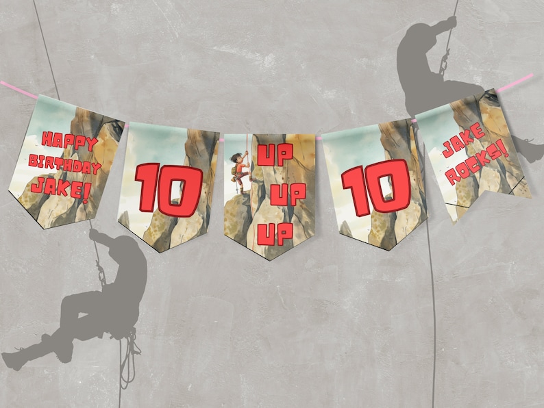 Lets Rock! Birthday Banner, Kids Rock Climbing Birthday Banner, 8 Rock ...