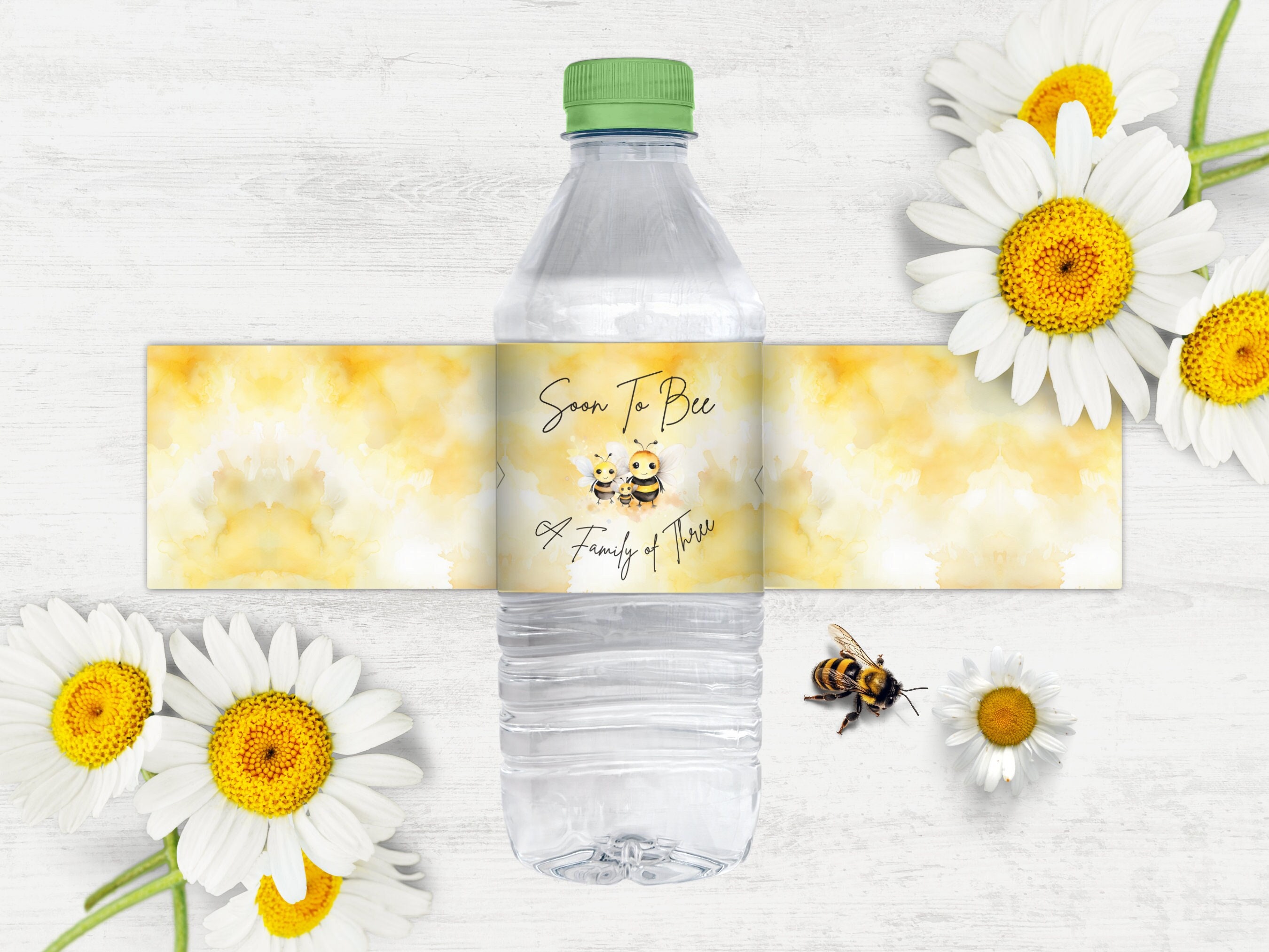 Bee Baby Shower Water Bottle Labels, Soon to Be A Family of Three ...