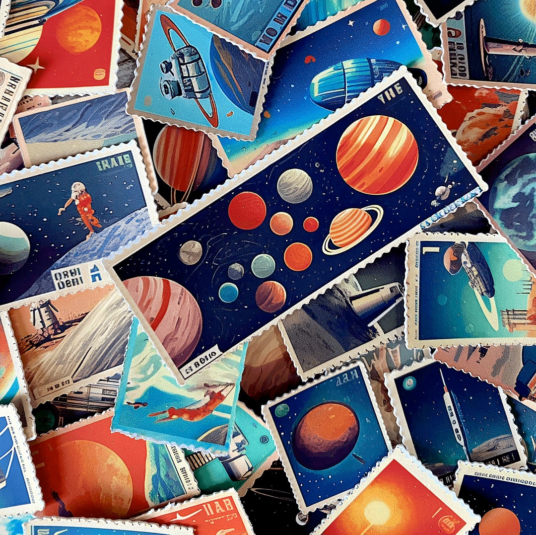 Stickers Retro Stamps Stickers Space Stamps Space Stickers - Etsy