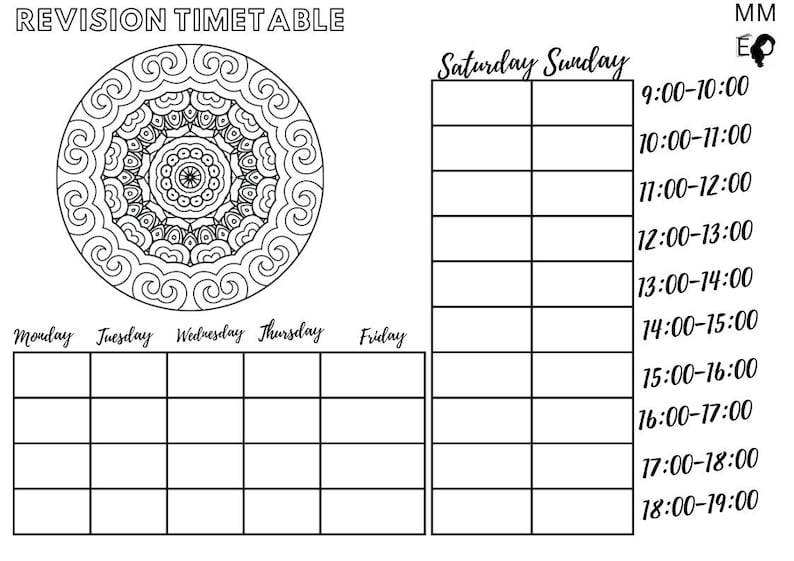 Printable Weekly Revision Timetable Colour In - Etsy