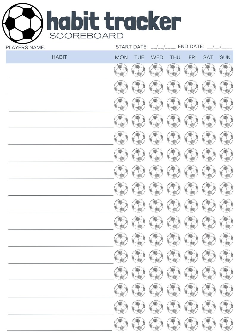 Soccer Goal Setting & Habit Tracker Pack - Digital Download - Blue - Etsy