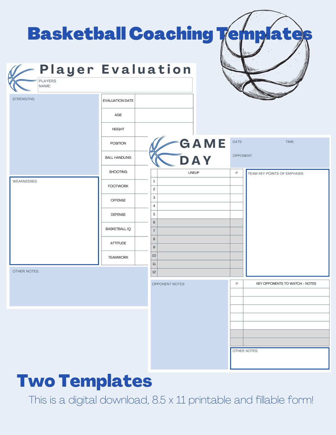 Basketball Coaching Templates (2) - Digital Download - Blue - Etsy