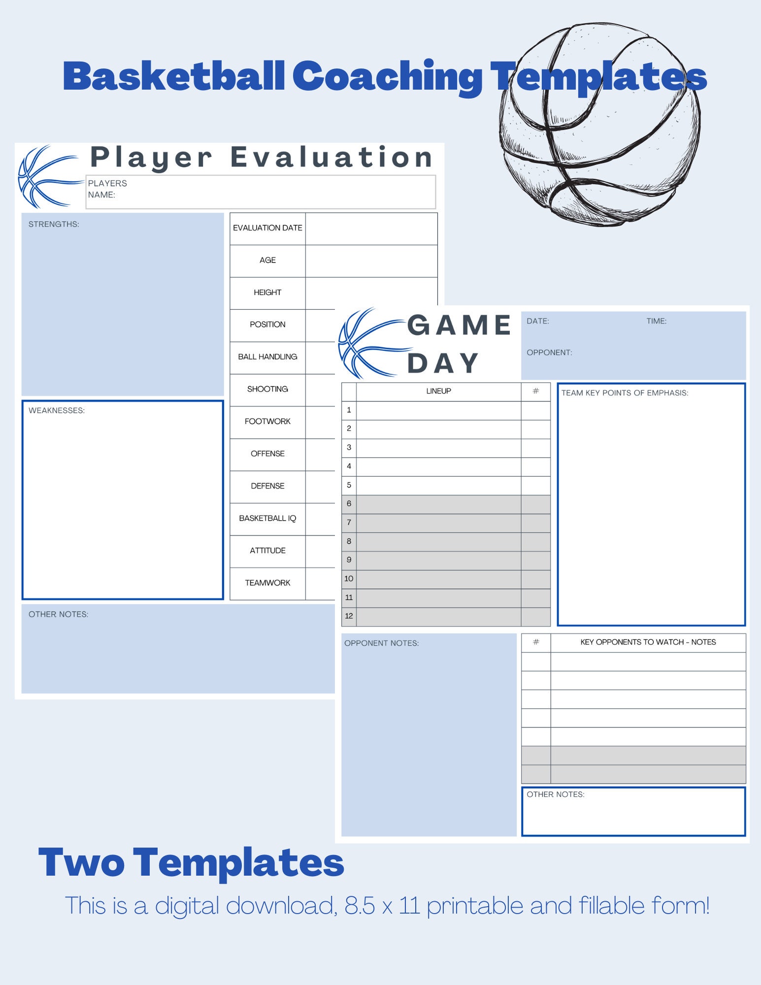 Basketball Coaching Templates (2) - Digital Download - Blue - Etsy