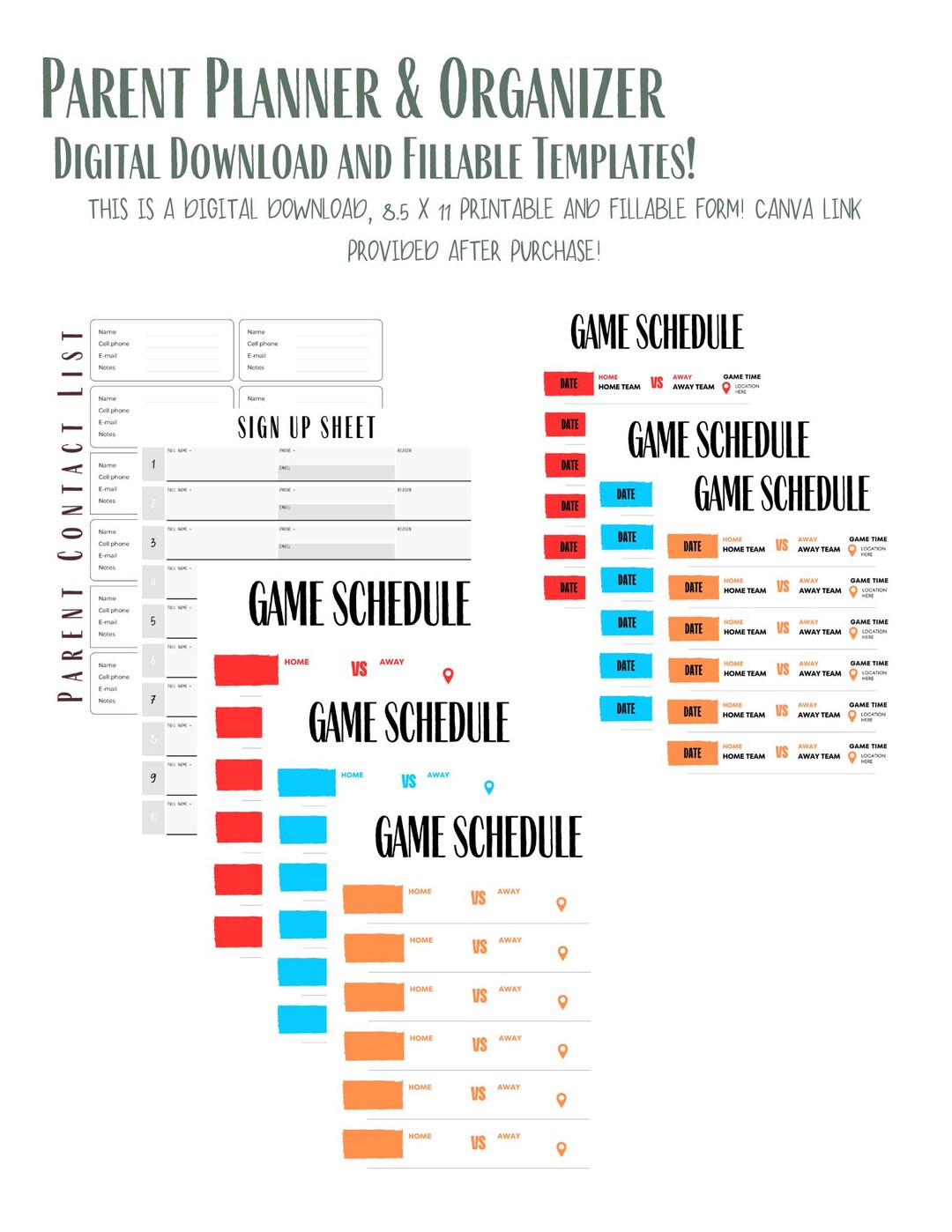 Team Parent Planner Pack - Digital Download & Link - Etsy