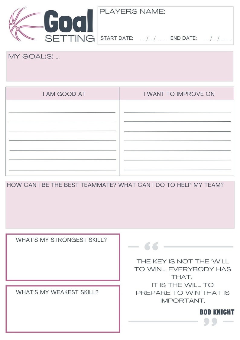 Basketball Goal Setting & Habit Tracker Pack - Digital Download - Pink ...