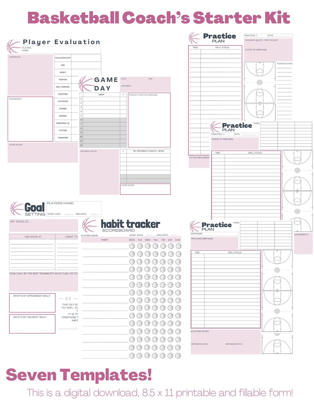 Coach's Basketball Starter Kit - Digital Download - Pink - Etsy