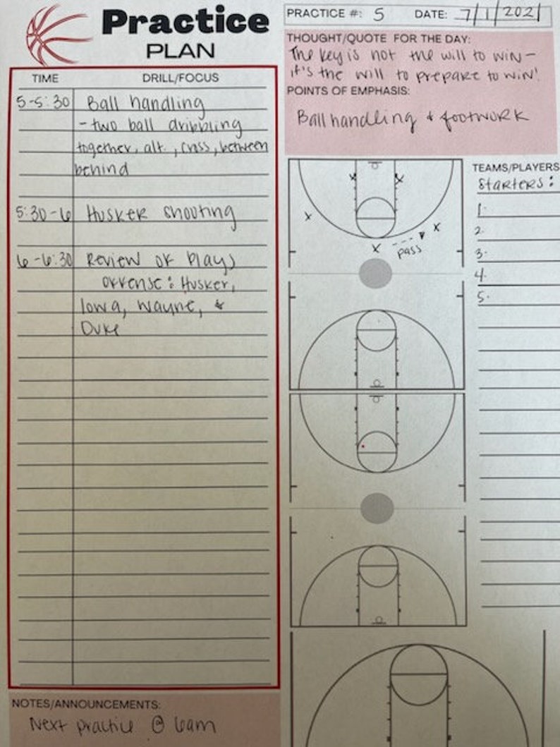 Basketball Practice Plan Templates (3) - Digital Download - Red - Etsy