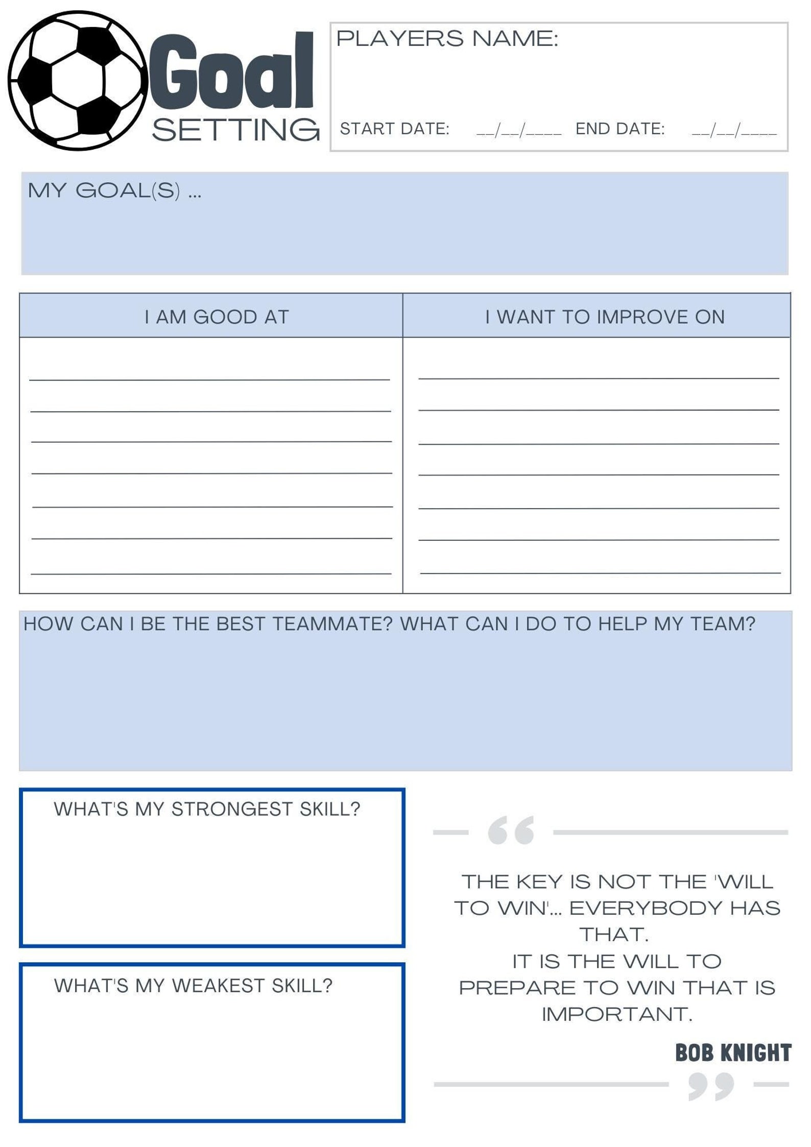 Soccer Goal Setting & Habit Tracker Pack - Digital Download - Blue - Etsy