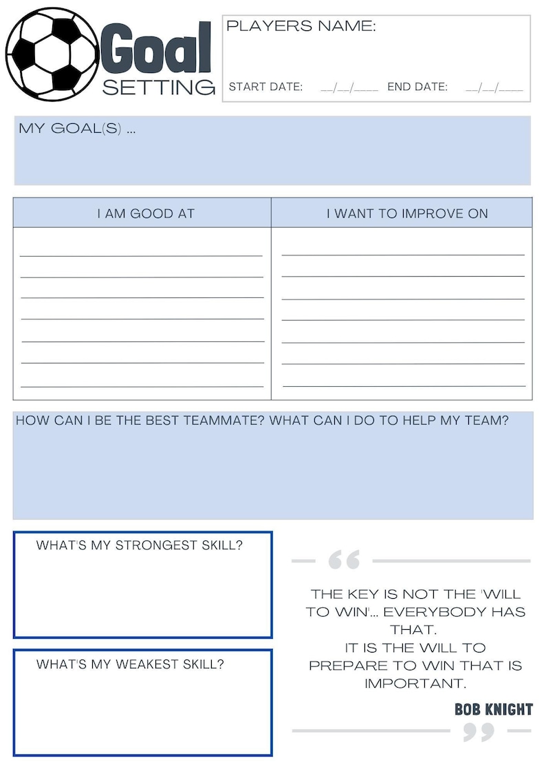 Soccer Goal Setting & Habit Tracker Pack - Digital Download - Blue - Etsy