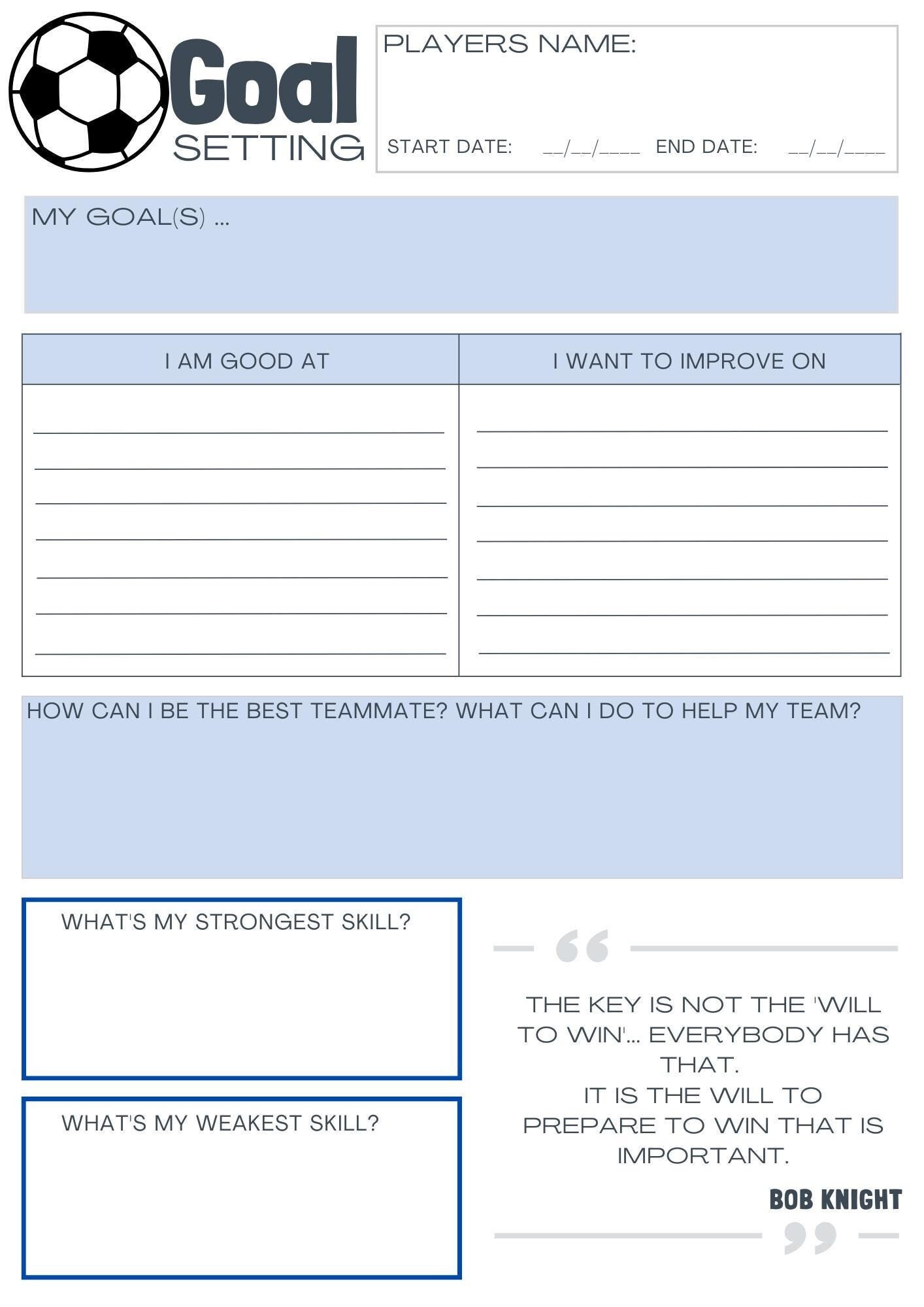 Soccer Goal Setting & Habit Tracker Pack - Digital Download - Blue - Etsy