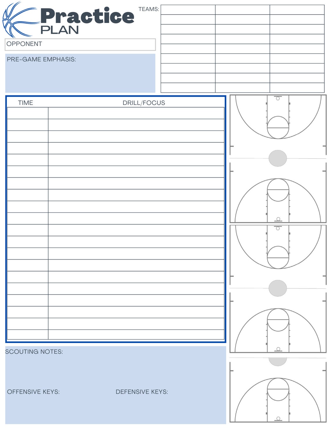Basketball Practice Plan Templates (3) - Digital Download - Blue - Etsy