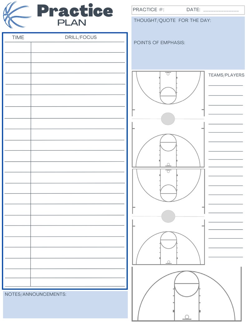 Basketball Practice Plan Templates (3) - Digital Download - Blue - Etsy
