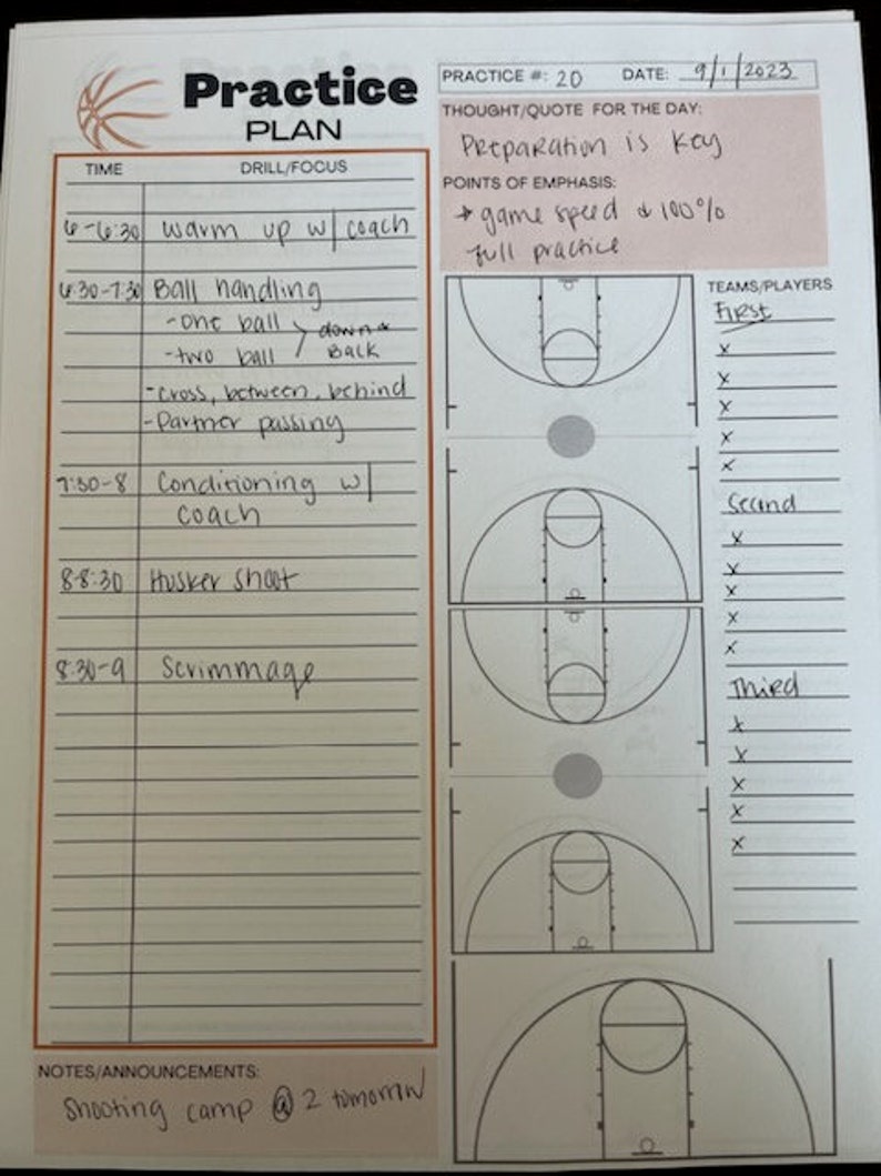 Basketball Practice Plan Templates (3) - Digital Download - Orange - Etsy