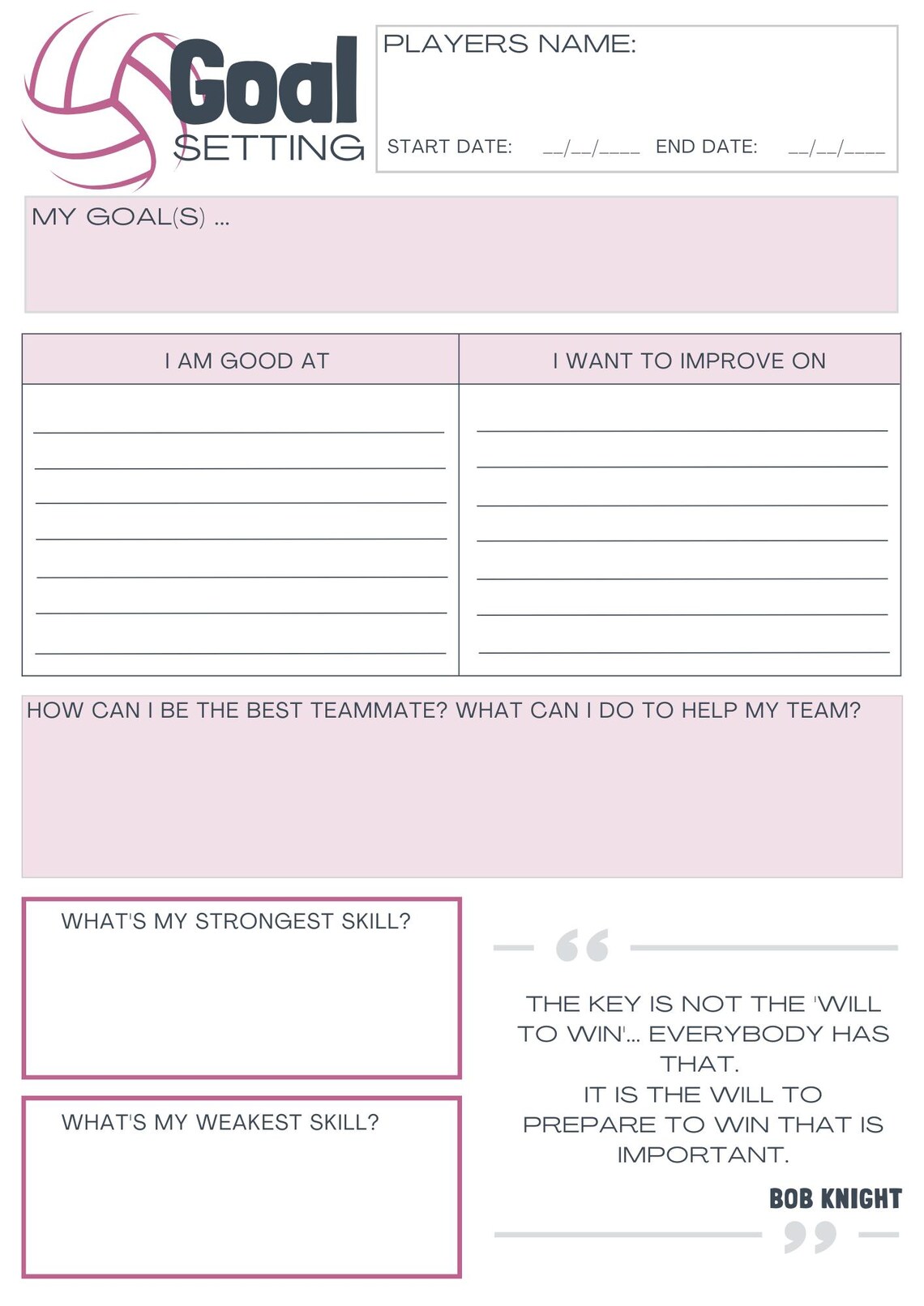 Volleyball Goal Setting & Habit Tracker Pack - Digital Download - Pink ...